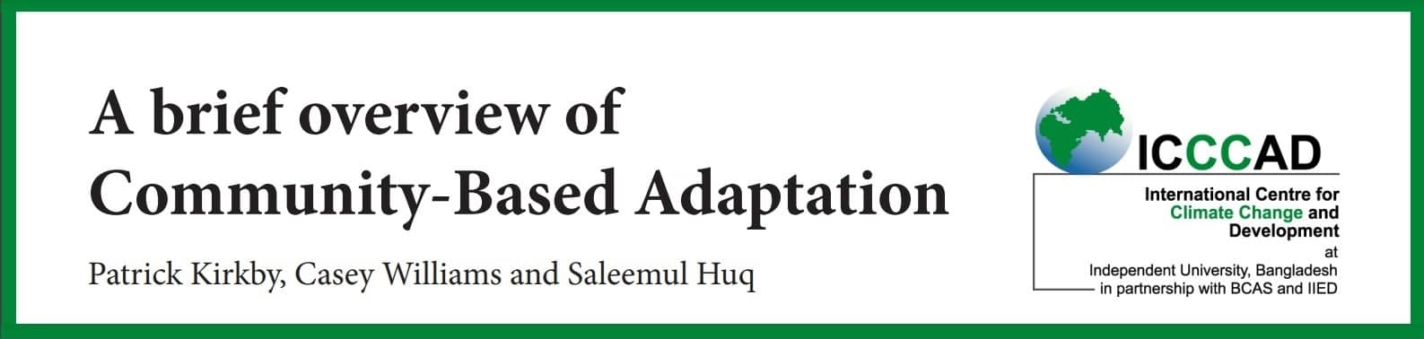A brief overview of Community-Based Adaptation | International Centre ...